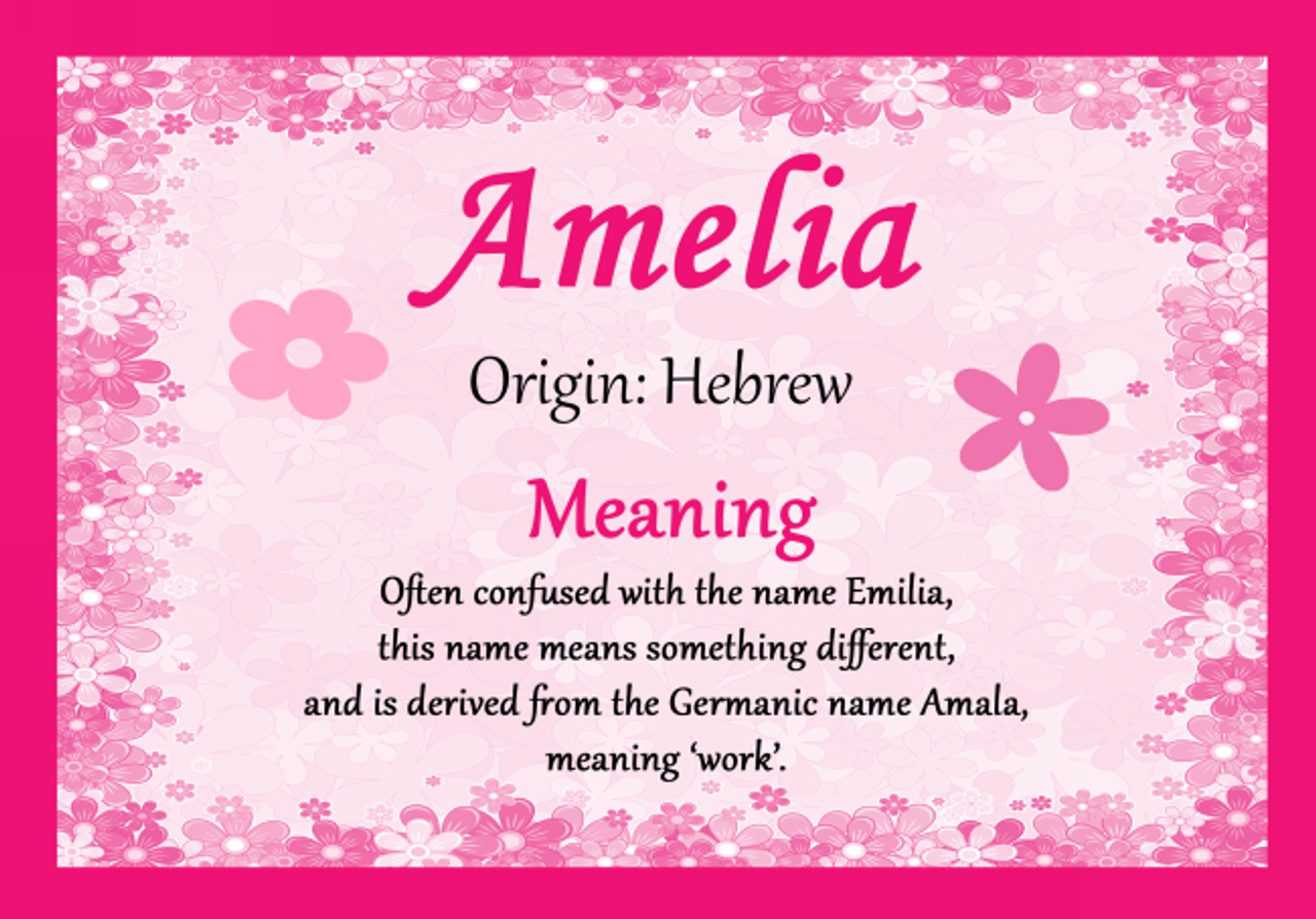 Amelia Personalised Name Meaning Certificate - The Card Zoo