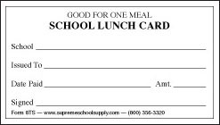 School Lunch Card - One Meal (8TS) - Supreme School Supply