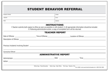 Student Behavior Referral (6608) - Supreme School Supply
