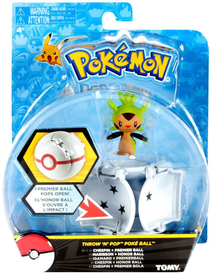 Pokemon Throw n Pop Pokeball Chespin Premier Ball Figure Set Tomy - ToyWiz