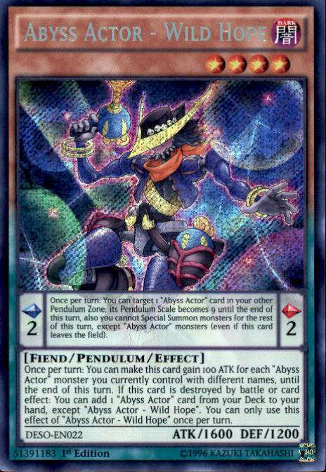 YuGiOh Destiny Soldiers Single Card Secret Rare Abyss Actor - Wild Hope ...