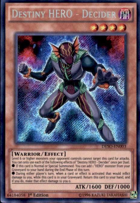 YuGiOh Destiny Soldiers Single Card Secret Rare Destiny HERO - Decider ...