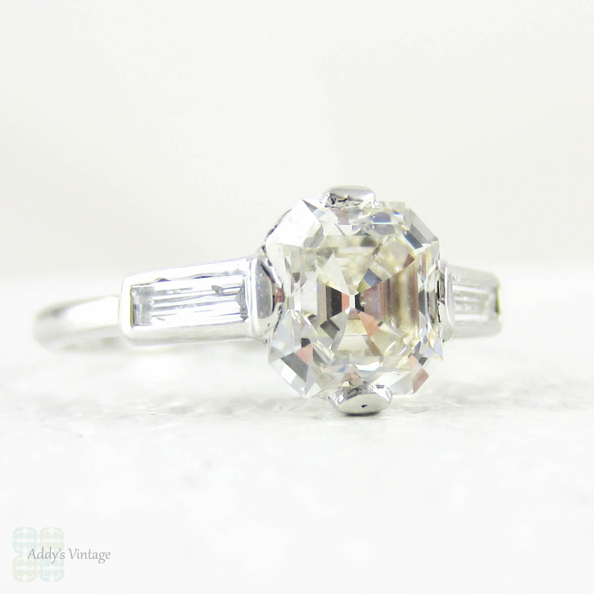 Antique Asscher Cut Diamond Engagement Ring, 3 Stone Diamond Ring with ...