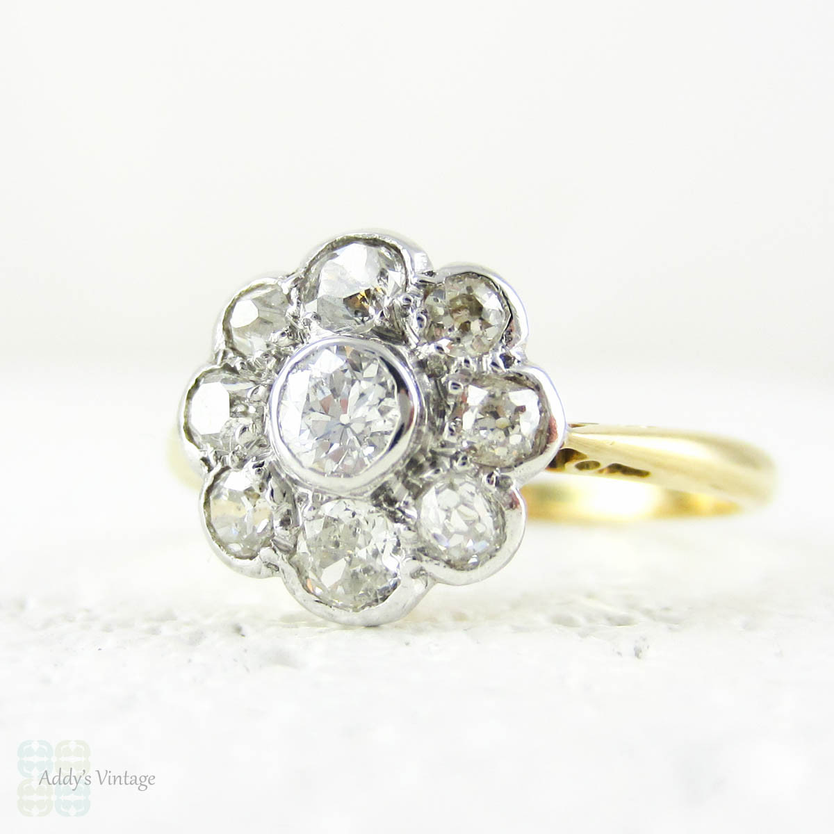 Antique Diamond Daisy Engagement Ring, Floral Shape Old Mine & Old ...