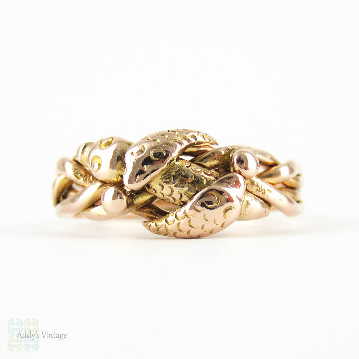 Vintage Snake Ring, 14 Carat Gold Three Headed Serpent Ring ...