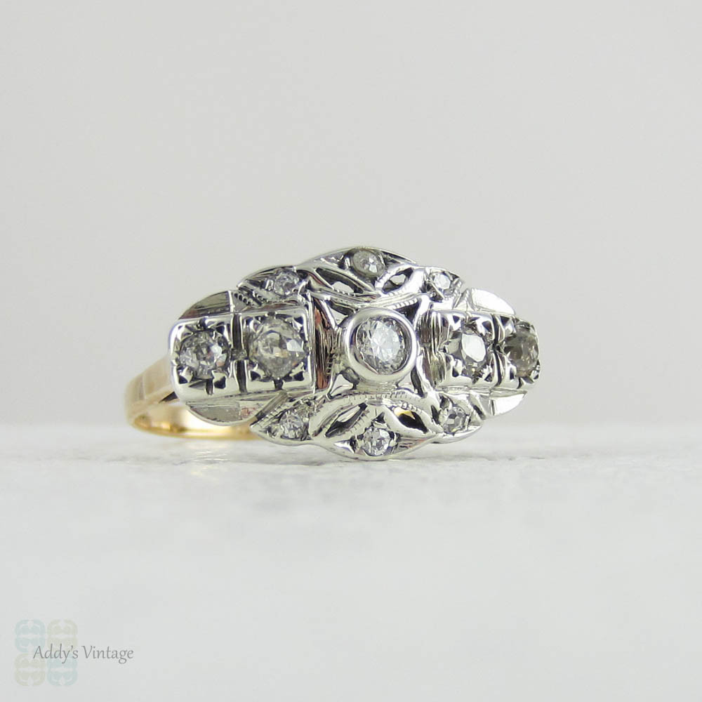 Antique Diamond Dinner Ring, Diamonds Set in Silver Pierced Filigree ...