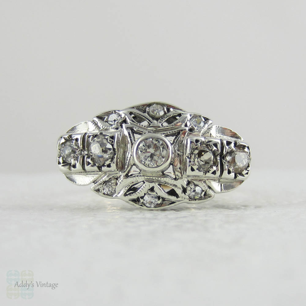 Antique Diamond Dinner Ring, Diamonds Set in Silver Pierced Filigree ...