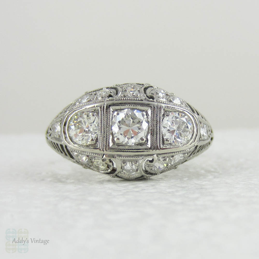 Art Deco Old European Cut Diamond Dinner Ring. Ornate Filigree Vintage ...