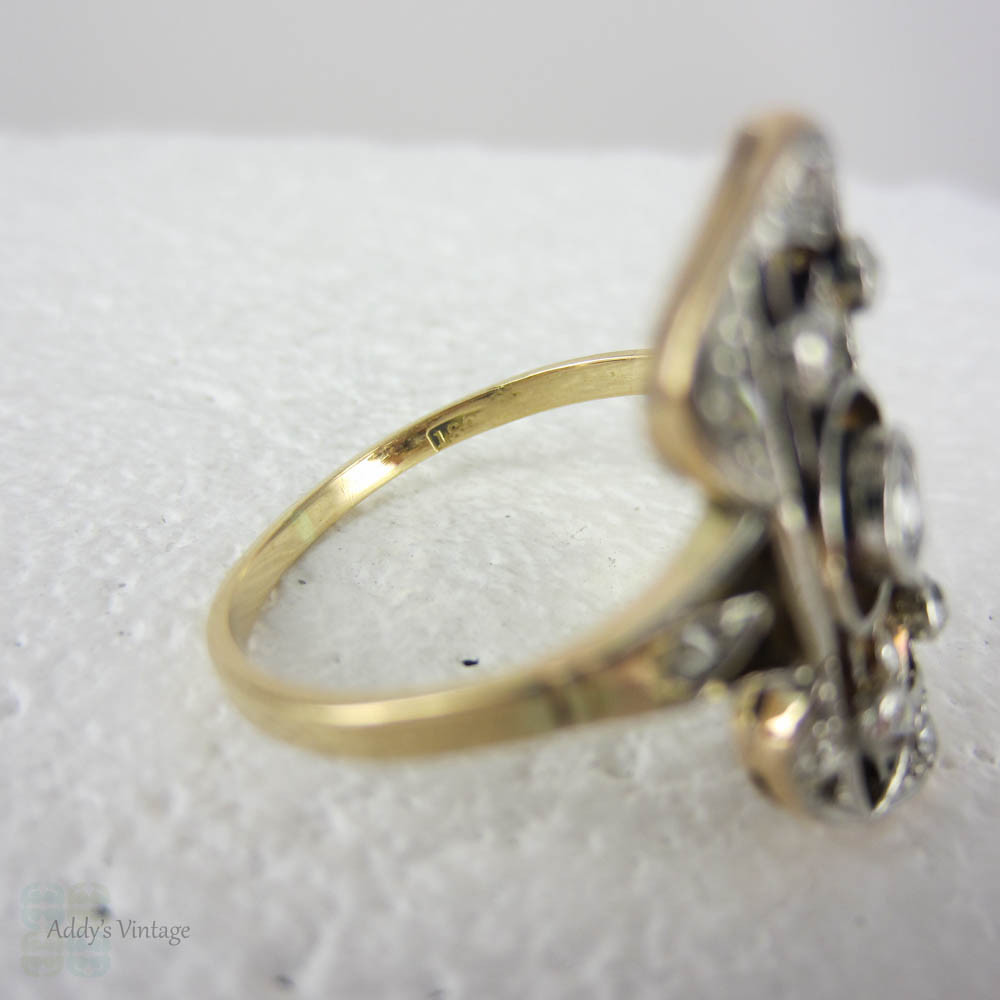 Edwardian Diamond Dinner Ring, Antique Pierced Design Cocktail Ring in ...