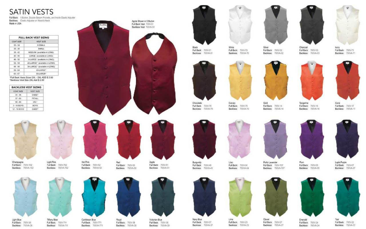 Satin Uniform Vest | 29 Colors | Full Back or Backless