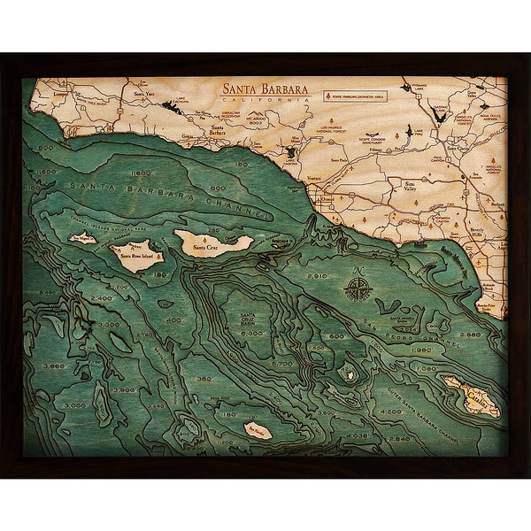 Santa Barbara - Channel Islands Wooden Map Art | 3D Chart