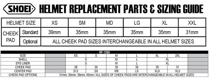 Shoei RF-1200 Helmet Replacement Cheek Pads - Sportbike Track Gear