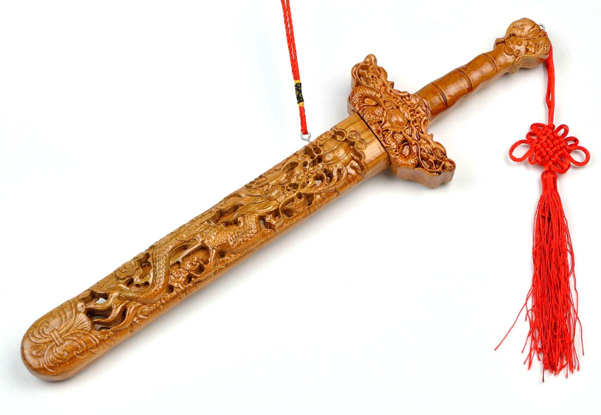 15" Peach Wood Demon Exorcism Chinese Dragon Sword Taoist Buddhist Tool ...