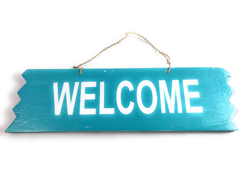 Cute "Welcome" Wooden Sign 12" X 4" - Blue | #snd25114b - TikiMaster.com