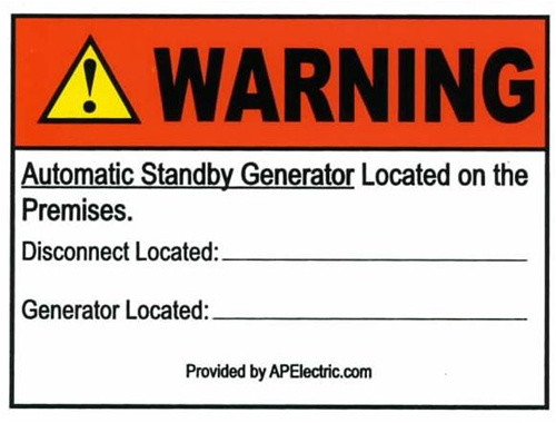 WP Sticker 89672 - Warning Generator Located on Premises
