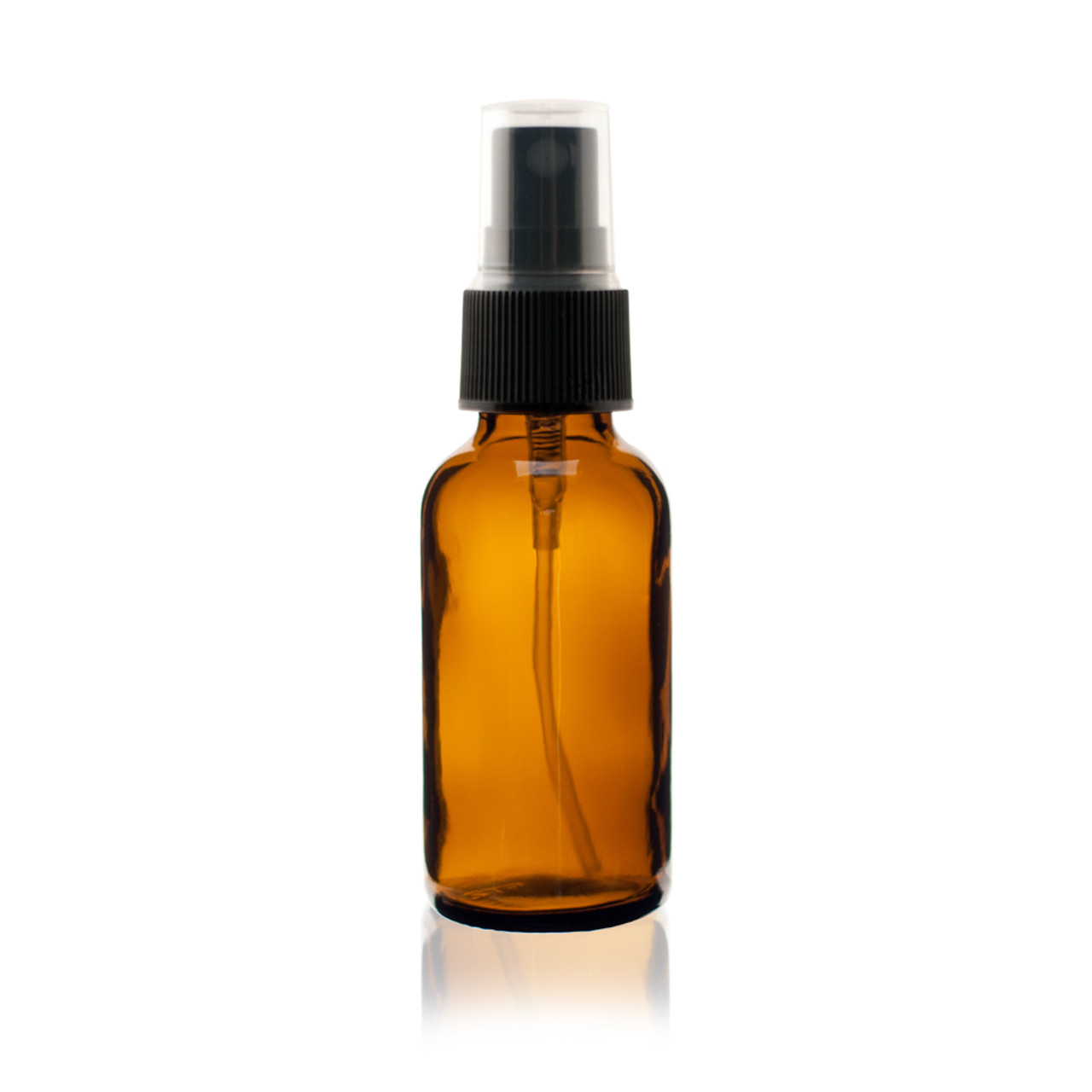 1 Oz Amber Boston Round Glass Bottle W Black Fine Mist Sprayer