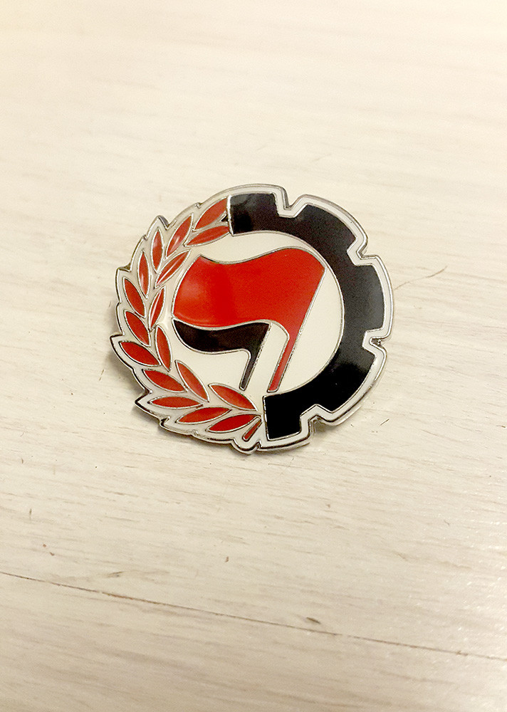 ANTIFA - Anti-Fascist Action - Red/Black - Cog Badge - Calton Books