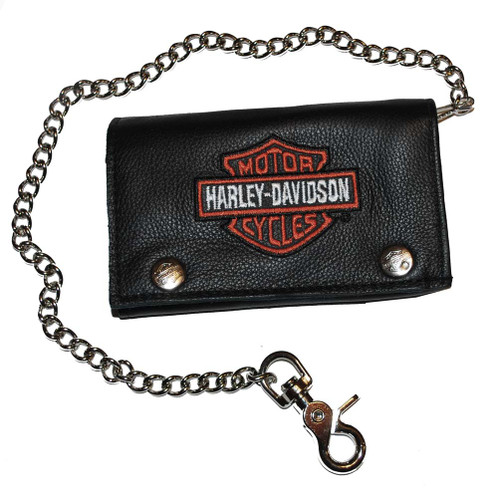 Harley-Davidson® Men's Embroidered XL Tri-Fold Chain Wallet Leather ...