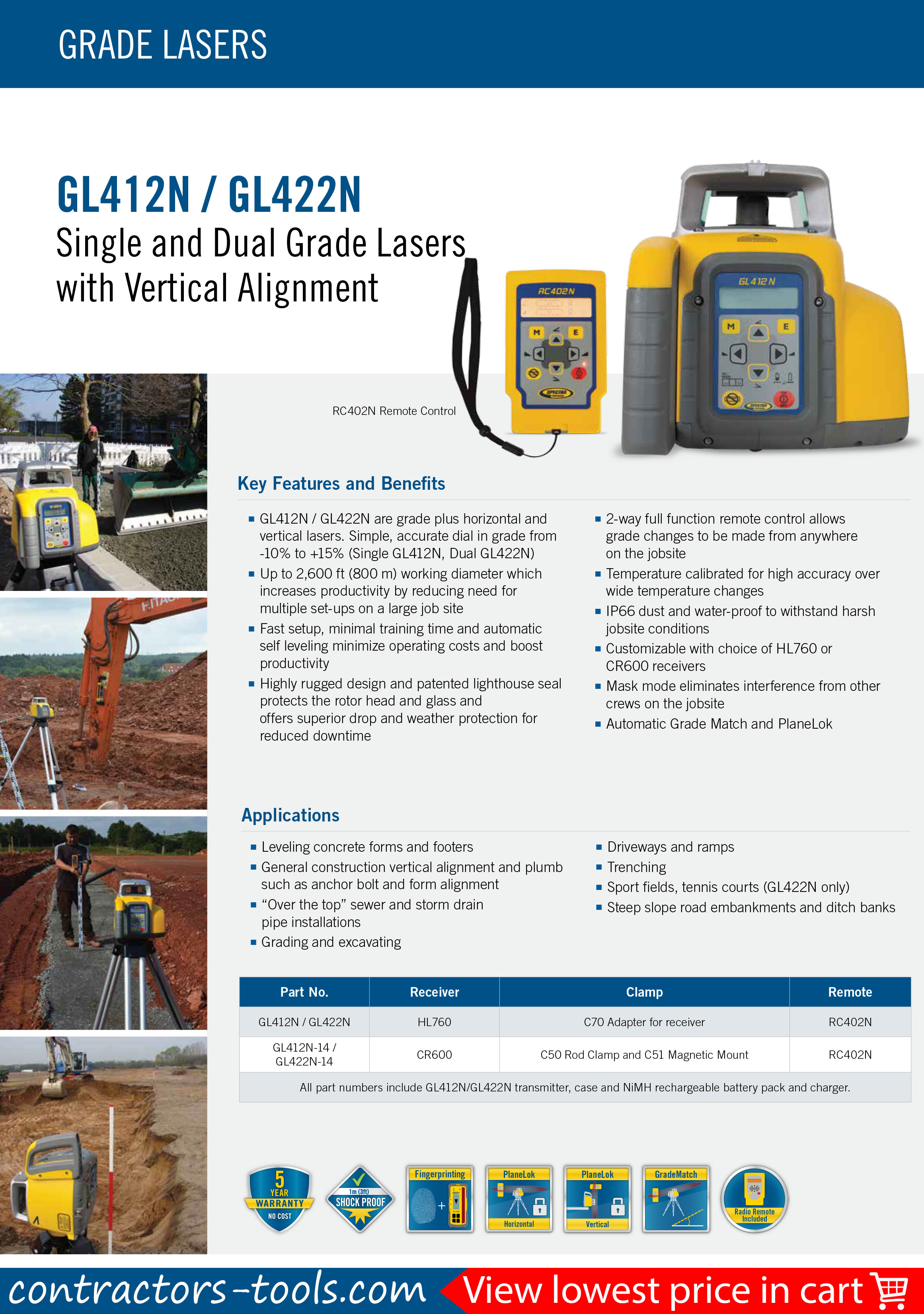 Spectra Precision GL422N Dual Grade Laser w/ HL760 Laserometer ...